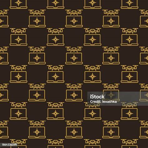 Drone With Laptop Computer Vector Quadcopter Concept Outline Seamless Pattern Stock Illustration