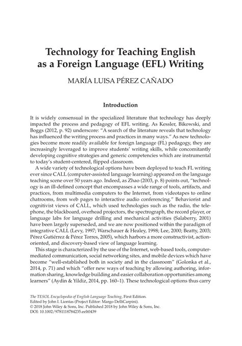 Pdf Technology For Teaching English As A Foreign Language Efl Writing