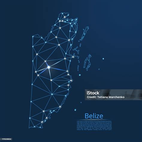 벨리즈 통신 네트워크지도 별과 공간의 형태로 포인트와 모양으로 구성된 도시 또는 인구 밀도의 형태로 조명글로벌지도의 벡터 낮은