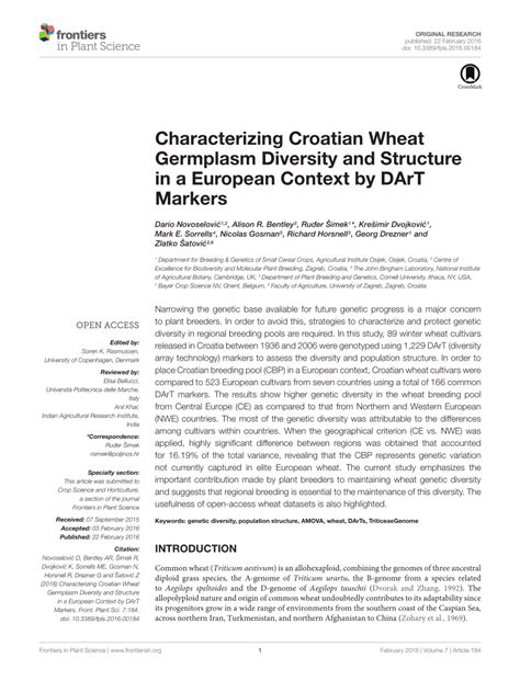 Pdf Characterizing Croatian Wheat Germplasm Diversity And Structure In A European Context By