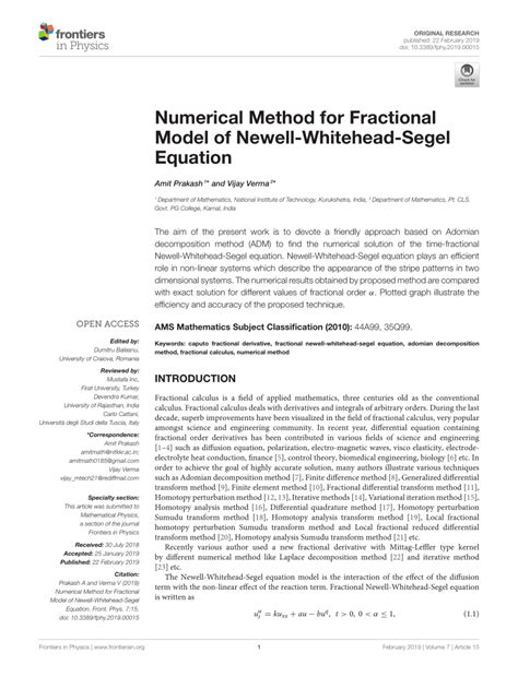 Pdf Numerical Method For Fractional Model Of Newell Whitehead Segel Equation