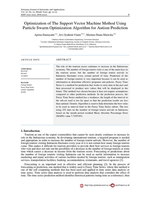 Optimization Of The Support Vector Machine Method Using Particle Swarm