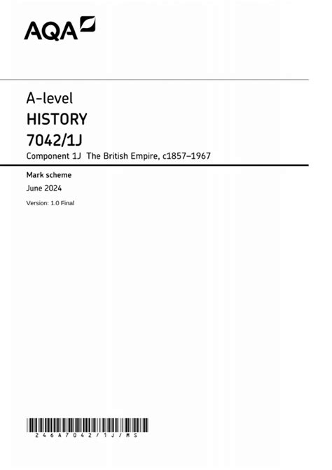 AQA A LEVEL HISTORY MARK SCHEME PAPER 1 2024 7042 1J AQA A LEVEL HISTORY PAPER 1 2024