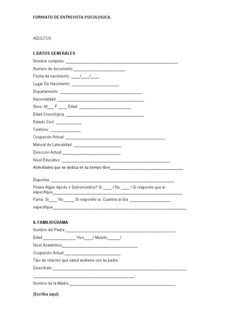 Formato De Entrevista Psicológica Pdf Ciencias Del Comportamiento