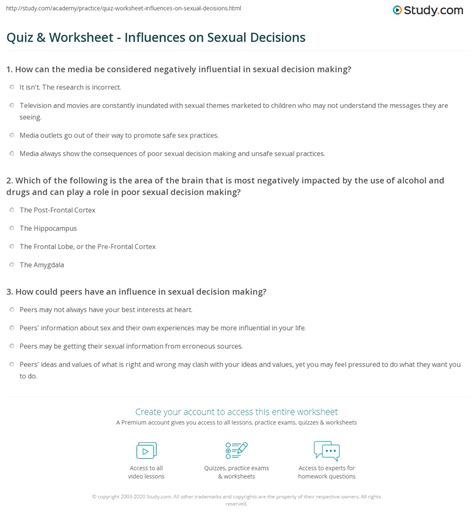 Quiz And Worksheet Influences On Sexual Decisions