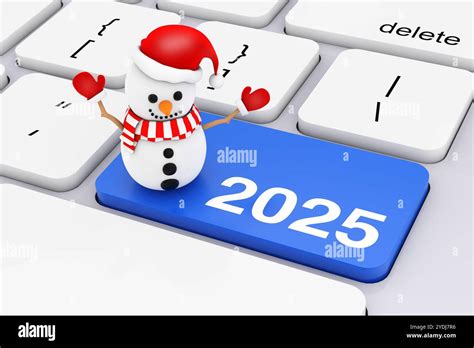 Blue 2025 New Year Key With Snowman On White PC Keyboard Extreme