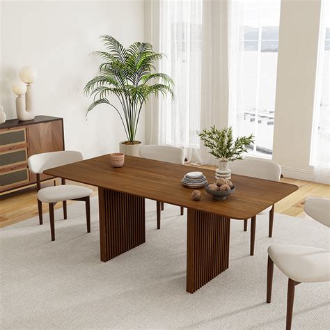 Buy 79 Mid Century Modern Walnut Wood Dining Table Get Free Shipping