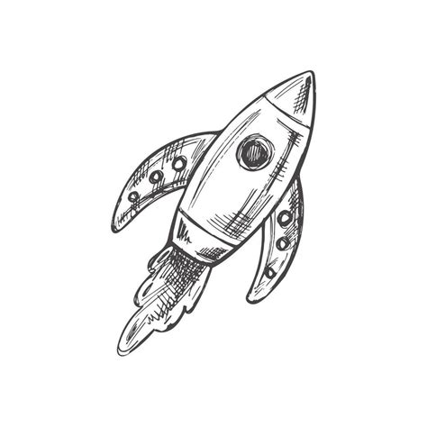Vector Hand Drawn School Illustration Detailed Retro Style Rocket