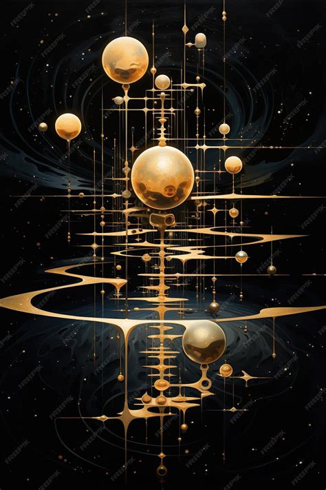 Premium Photo An Abstract Image In Gold And Black Tones Depicting Geometric Shapes And Orbits