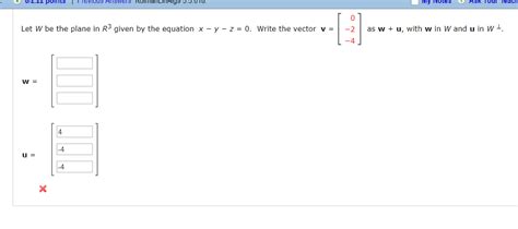 Solved Let W Be The Plane In R3 Given By The Equation X Y Z
