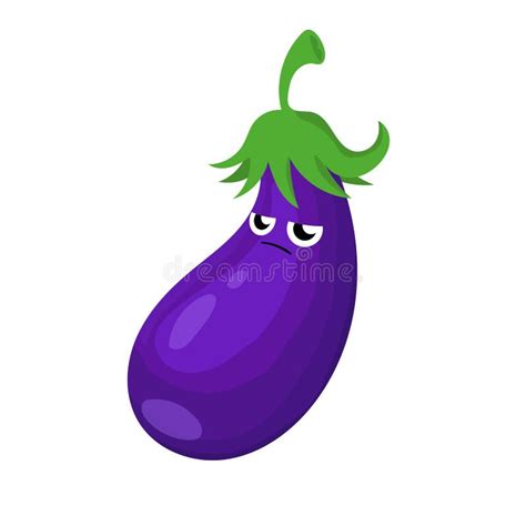 Funny Happy Eggplant Vegetable Drawing Illustration Isolated Stock
