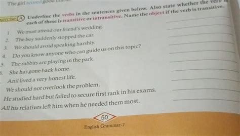 Xercise A Underline The Verbs In The Sentences Given Below Also State