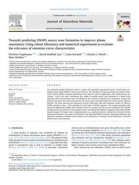 Pdf Towards Predicting Dnapl Source Zone Formation To Improve Plume Assessment Using Robust