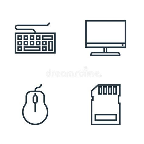 Hardware Line Icons Collection Computer Processor Motherboard Graphics Memory Keyboard