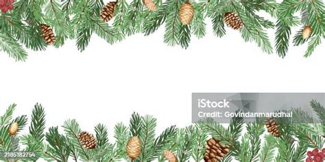 수채화 스타일 크리스마스 트리 벨트 및 소나무 가지와 함께 해피 크리스마스 배경 새해 복 많이 받으세요 소나무 침엽수에 대한 스톡 벡터 아트 및 기타 이미지 Istock