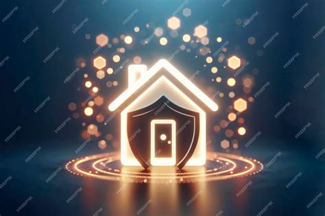 Premium Photo Minimalistic House With Shild Icon Glow Security Guard