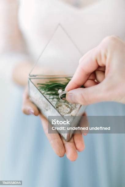 결혼 반지와 유리 상자를 들고 결혼식의 아름다운 미소 마스터 신랑이 상자에서 신부의 반지를 복용 7월에 대한 스톡 사진 및 기타 이미지 Istock