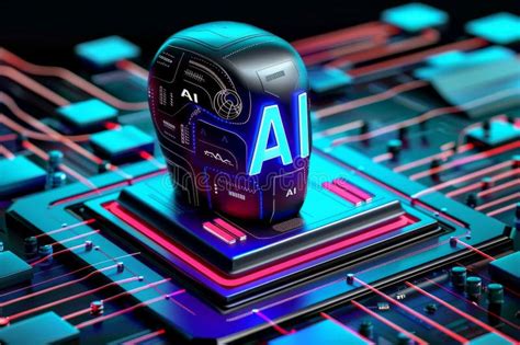 AI Processor With Neon Circuits On A High Tech Circuit Board Showcasing Advanced Technology And
