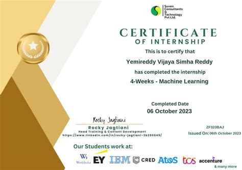 Finished Internship In Machine Learning By Suven Consultants Vijay