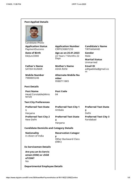 Crpf Form 2023 Hc Mins Pdf Government Justice