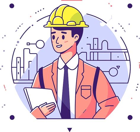 단단한 모자를 입은 건설 노동자의 만화 프리미엄 벡터