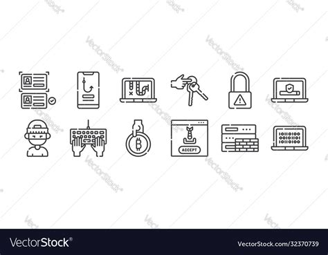 12 Set Linear Hacker Icons Thin Outline Icons Vector Image