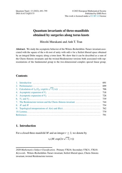 Pdf Quantum Invariants Of Three Manifolds Obtained By Surgeries Along Torus Knots