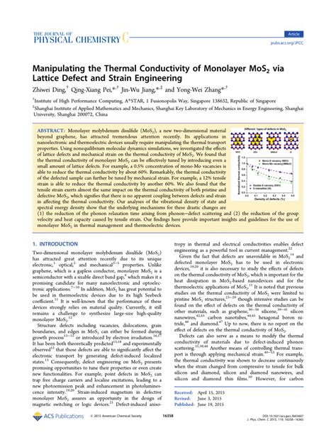 Pdf Manipulating The Thermal Conductivity Of Monolayer Mos 2 Via