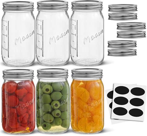 16 Oz Mason Jars With Lids Labels And Measures 6 Pack Regular Mouth
