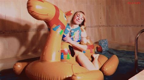 Alla Fucks An Inflatable Glossy Camel In The Pool And Wears An Inflatable Vest