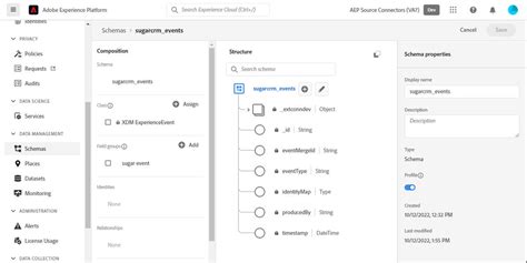 create a sugarcrm events source connection in the ui adobe experience platform