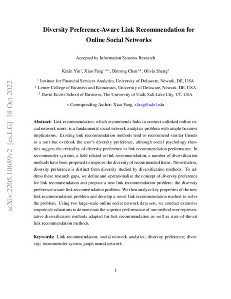 Pdf Diversity Preference Aware Link Recommendation For Online Social