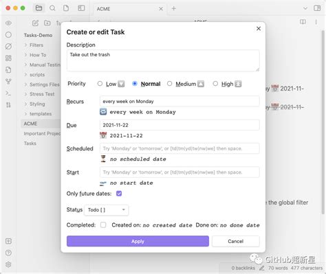 Github上一款爆火的obsidian知识库的任务管理工具：obsidian Tasks Py学习