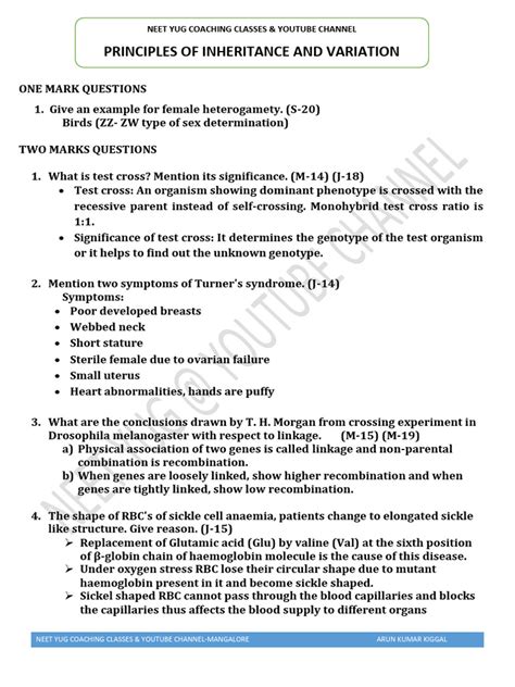 Principles Of Inheritance And Variation Pyqs Pdf Dominance