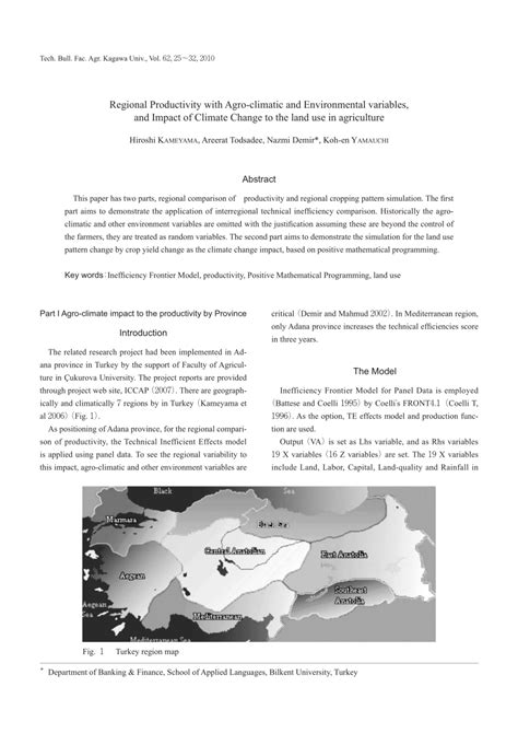 Pdf Regional Productivity With Agro Climatic And Environmental
