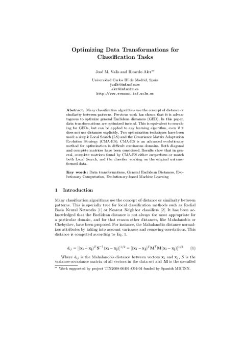 Pdf Optimizing Linear And Quadratic Data Transformations For Classification Tasks