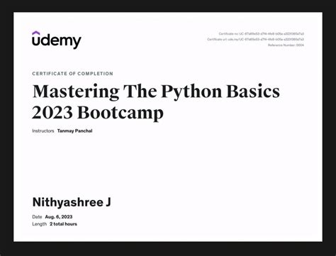 Nithyashree Jayaram On Linkedin Completed A Course On Python Basics Through Udemy