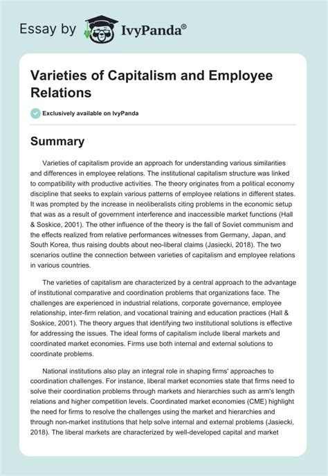 Varieties Of Capitalism And Employee Relations 942 Words Essay Example