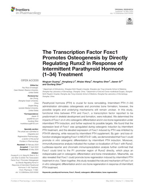 Pdf The Transcription Factor Foxc1 Promotes Osteogenesis By Directly