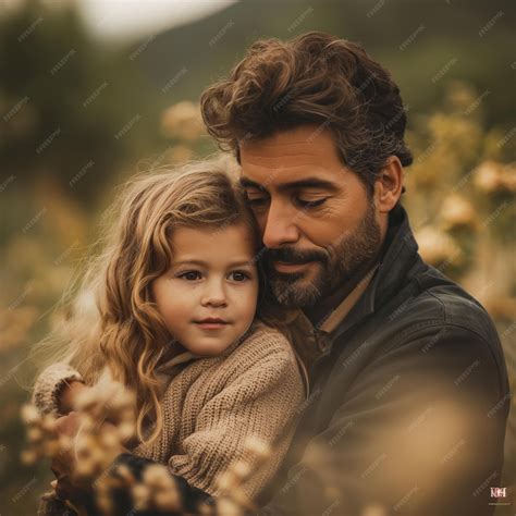 Premium Photo A Father Embraces His Blond Daughter With Beautiful