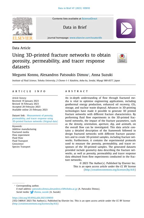 Pdf Using 3d Printed Fracture Networks To Obtain Porosity Permeability And Tracer Response