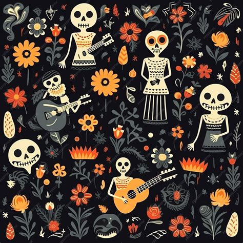 Premium Photo A Group Of Skeletons Playing Instruments In A Field Of