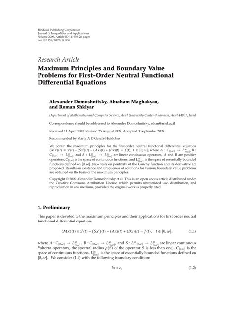 Pdf Maximum Principles And Boundary Value Problems For First Order Neutral Functional