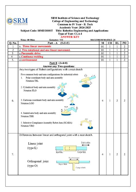 18meo101t Ct1 Odd2024 Answer Key Srm Institute Of Science And Technology College Of