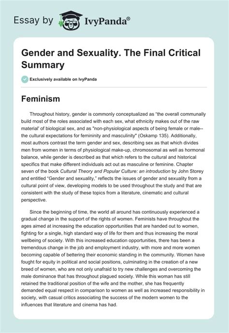 Gender And Sexuality The Final Critical Summary 3834 Words Term Paper Example