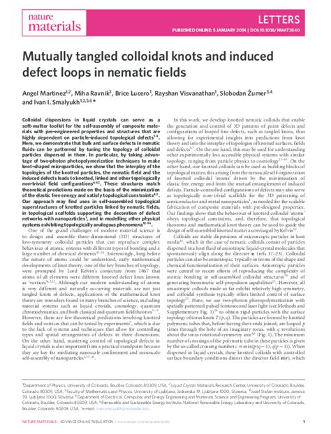 Pdf Mutually Tangled Colloidal Knots And Induced Defect Loops In Nematic Fields