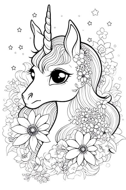아이들을 위한 귀여운 유니콘 컬러링 페이지 유니콘 콜러링 페이지 소녀들을 위한 유니콘 프리미엄 사진