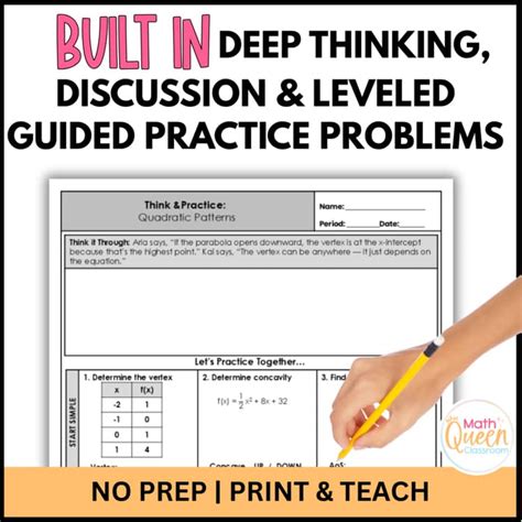 Algebra 2 Quadratic Functions Key Features Patterns Guided Notes Lesson