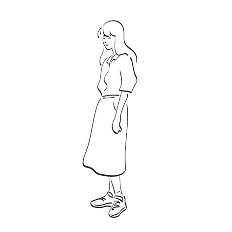 Premium Vector Line Art Full Length Woman Standing Illustration
