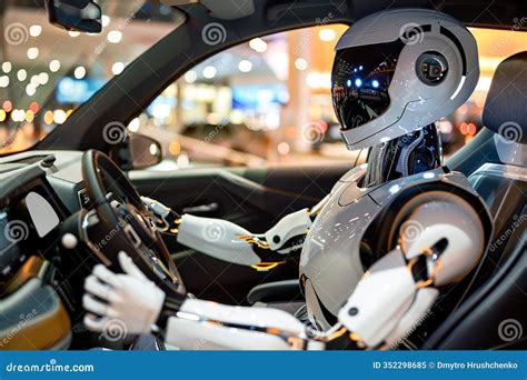 Robot Driving A Car Showcasing Advanced Ai Technology And Autonomous Driving In A Modern